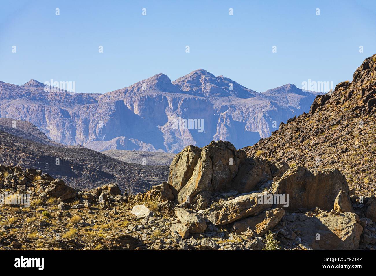 Boulders at dawn, behind the highest mountain in Oman, Jebel Shams ...