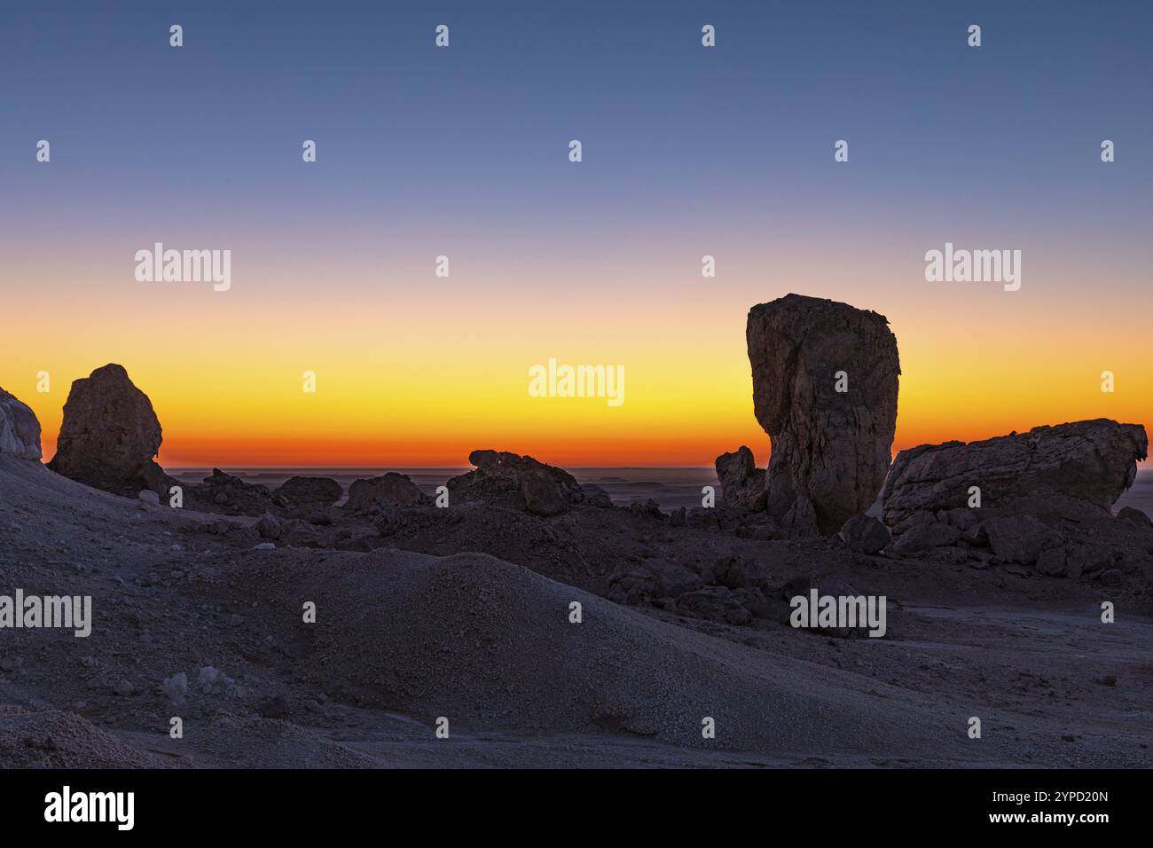Striking rock formation in the Huqf stone desert at sunrise, Arabian ...