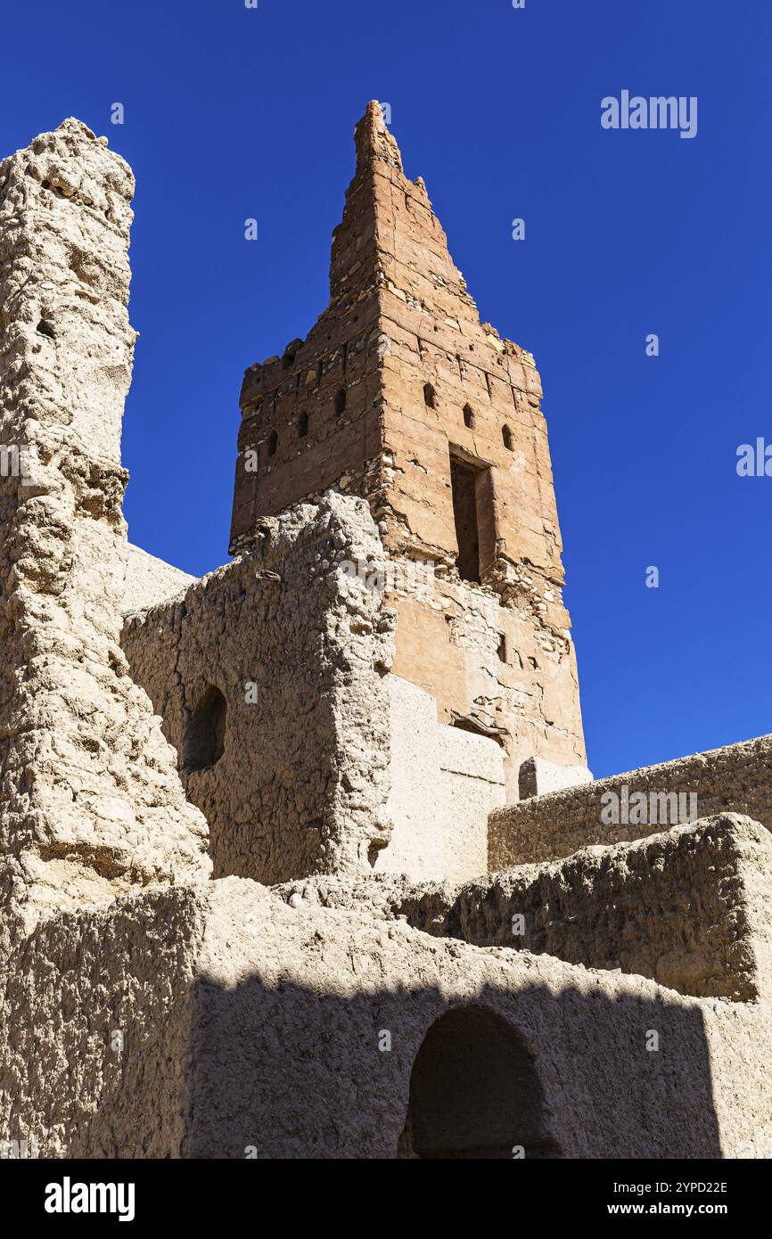 Remains of a former tower in the largest preserved mud town in Oman, Al ...
