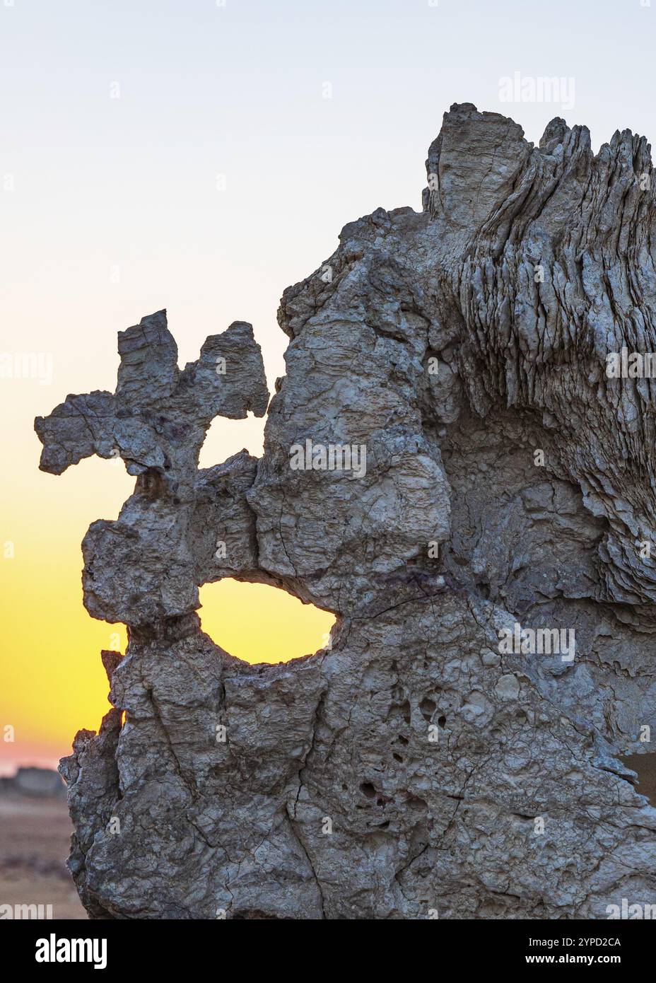 Striking rock formation in the Huqf stone desert at sunrise, Arabian ...
