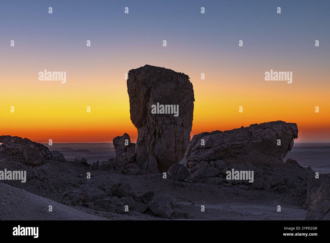 Striking rock formation in the Huqf stone desert at sunrise, Arabian ...