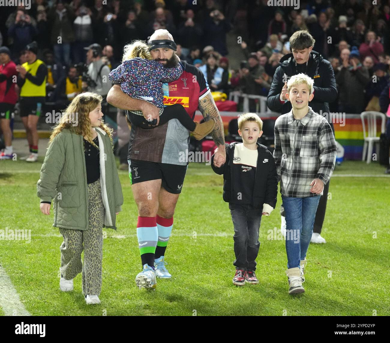 Harlequins' Joe Marler and his children walk out for his last game ...