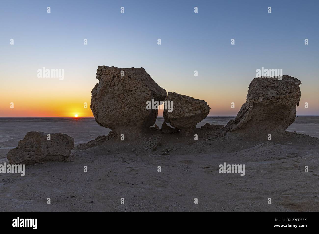 Striking rock formation in the Huqf stone desert at sunrise, Arabian ...