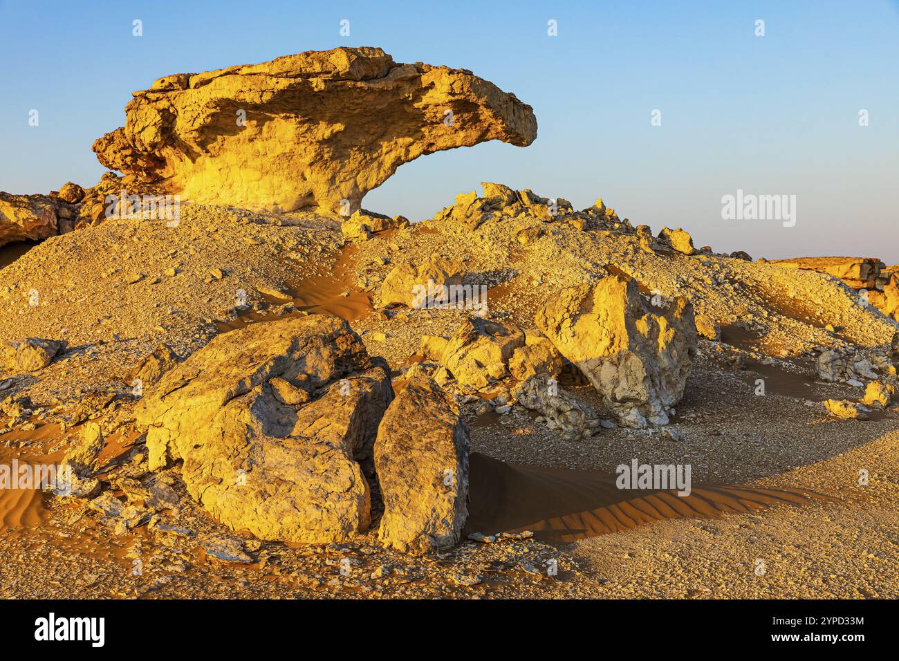 Striking rock formation in the Huqf stone desert in the morning light ...