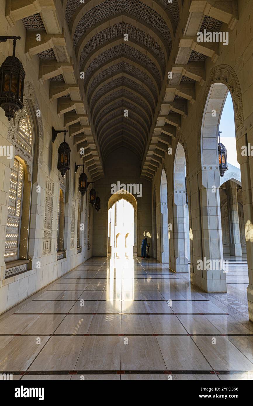 Arcades in the Sultan Qaboos Mosque, Muscat, Arabian Peninsula ...