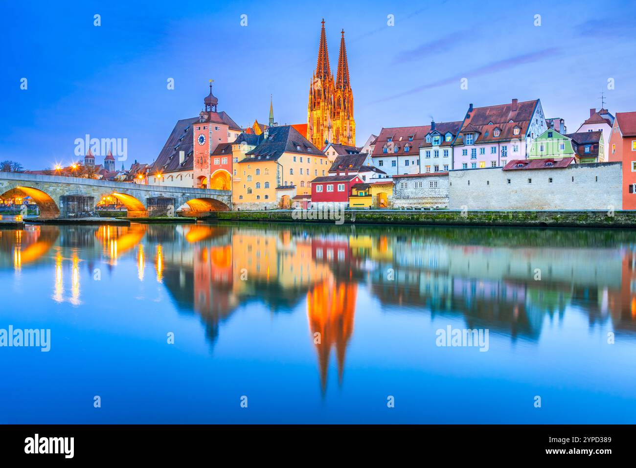 Regensburg, Germany. Historical downtown and the Gothic cathedral ...