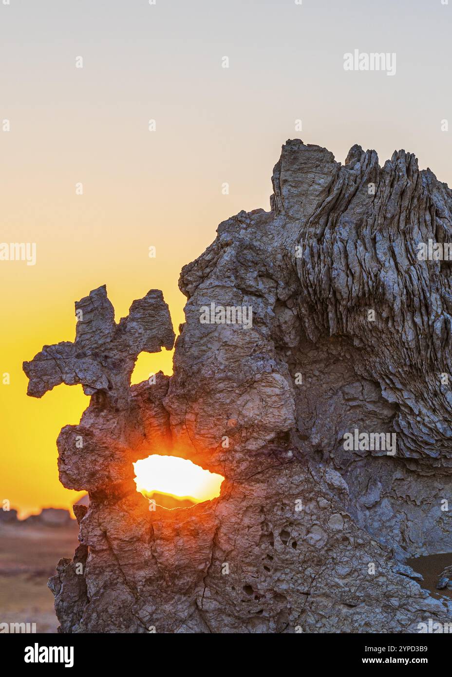 Striking rock formation in the Huqf stone desert at sunrise, Arabian ...