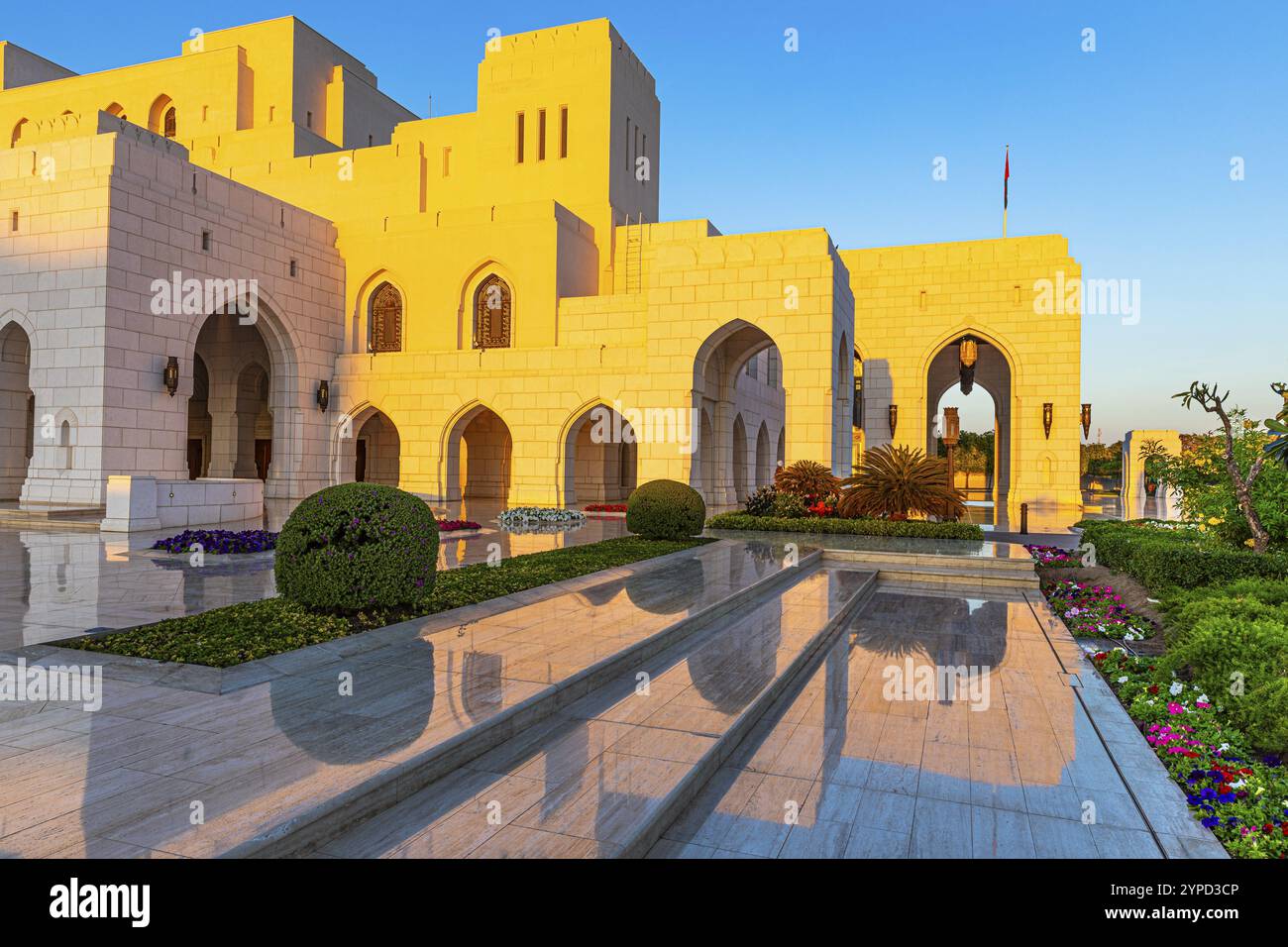Marble steps on the main square of the Royal Opera in the evening light ...