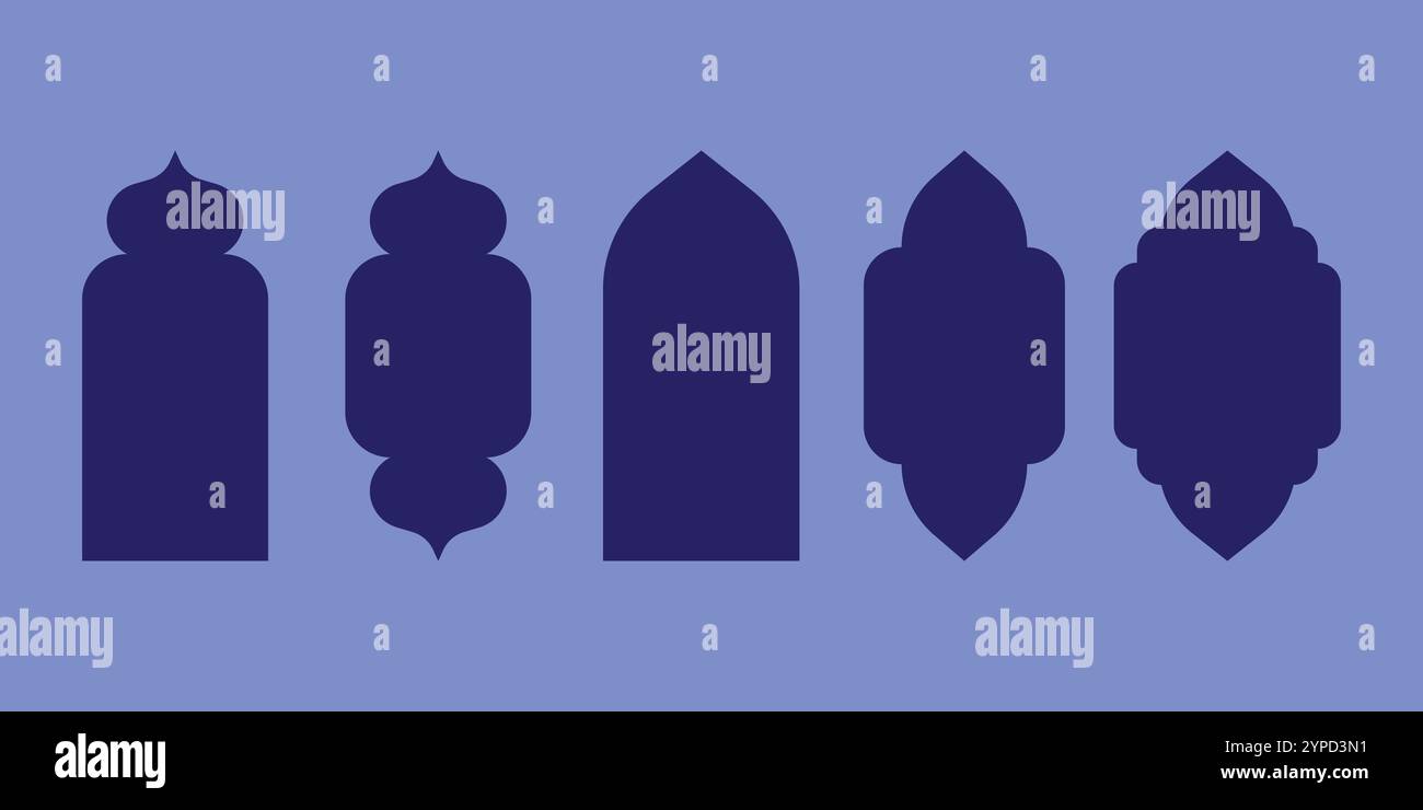 Traditional Islamic window shapes icon vector. Islamic window set icon ...