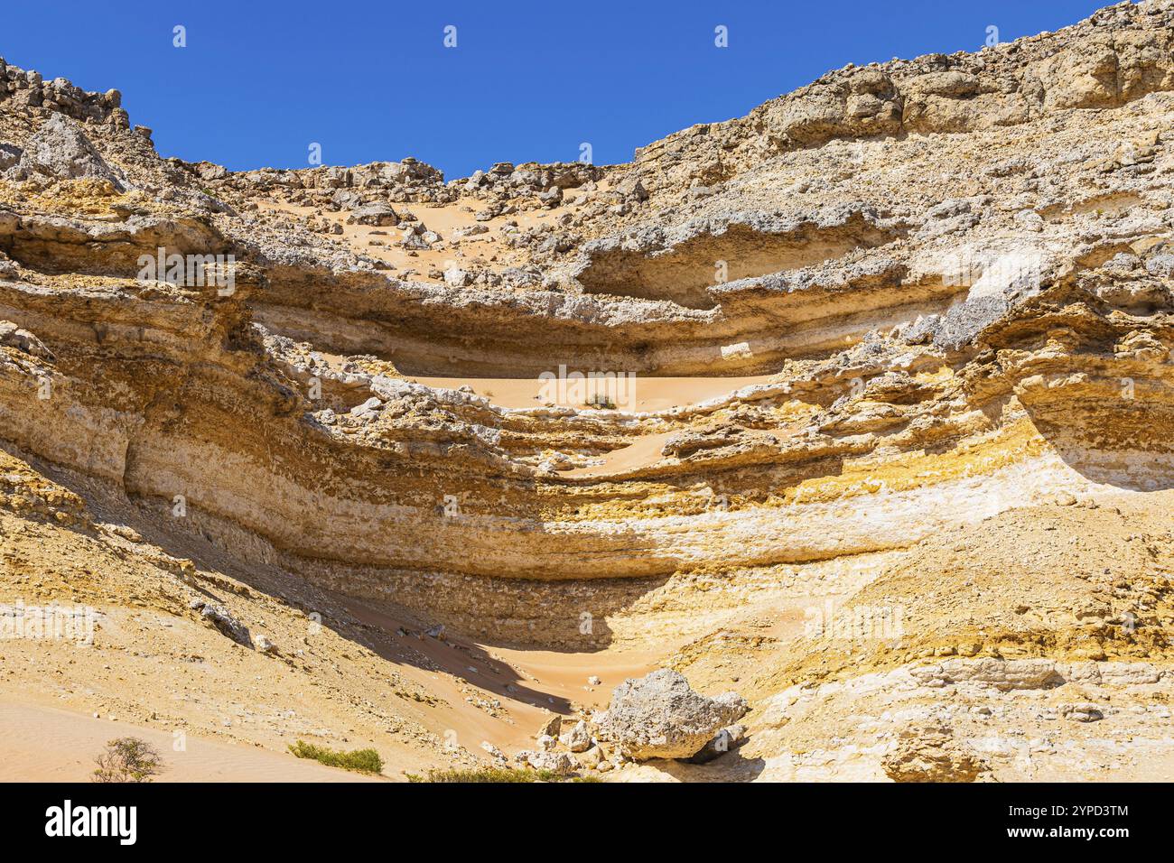 Eroded rock landscape at a fossilised reef edge, Huqf stone desert ...