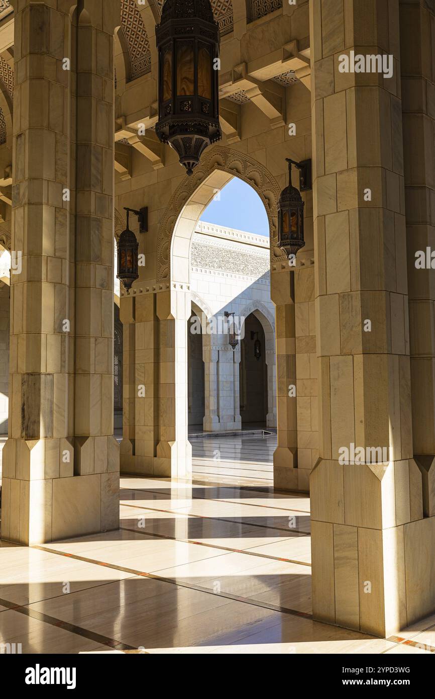 Arcades in the Sultan Qaboos Mosque, Muscat, Arabian Peninsula ...