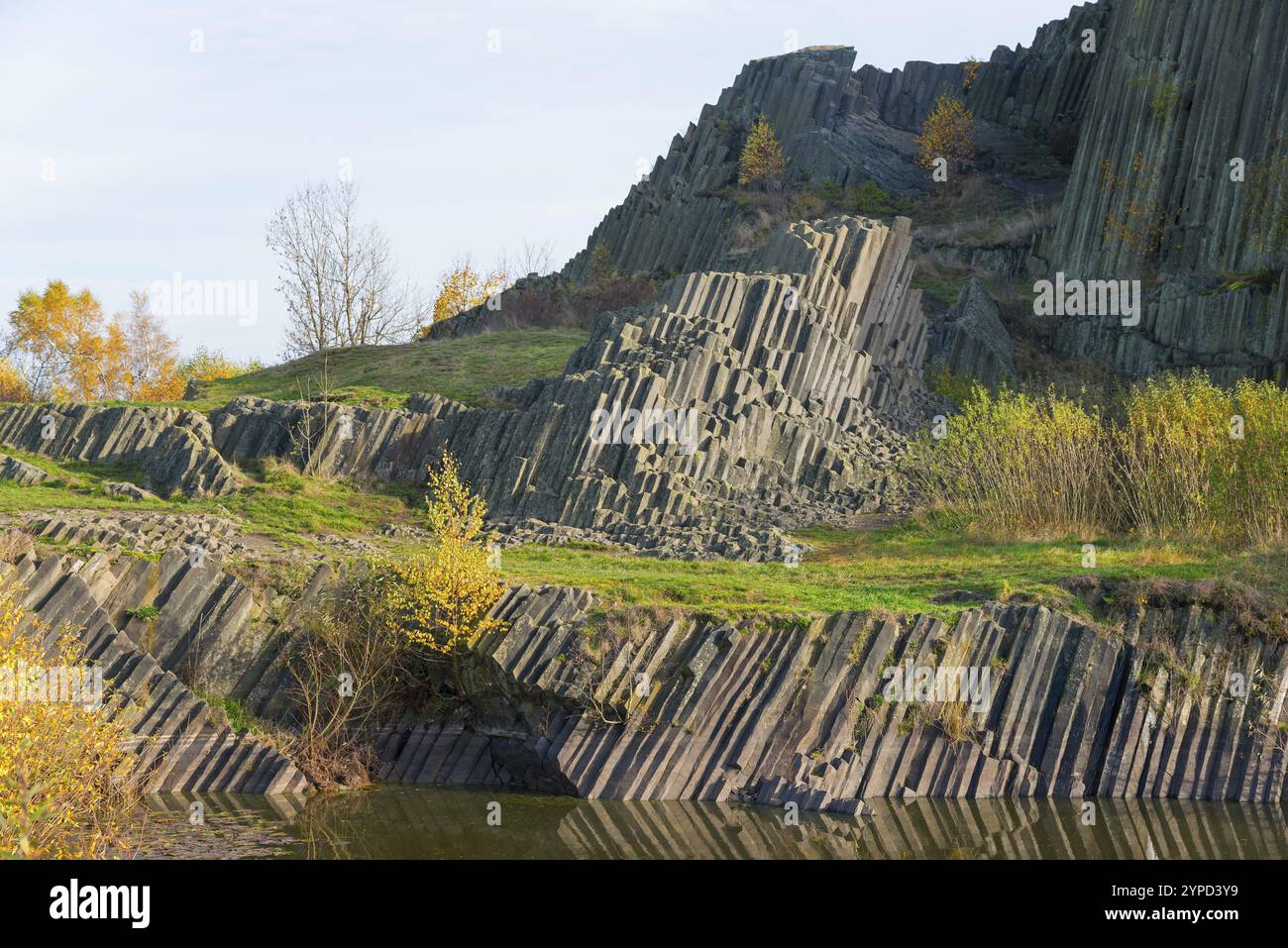 Dense arrangement of basalt rocks shows impressive structure and contrasts, manor house rocks ...