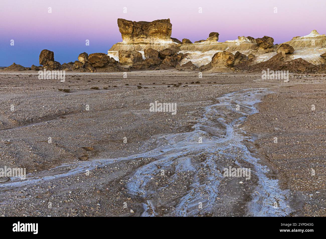 Striking rock formation in the Huqf stone desert in the morning light ...
