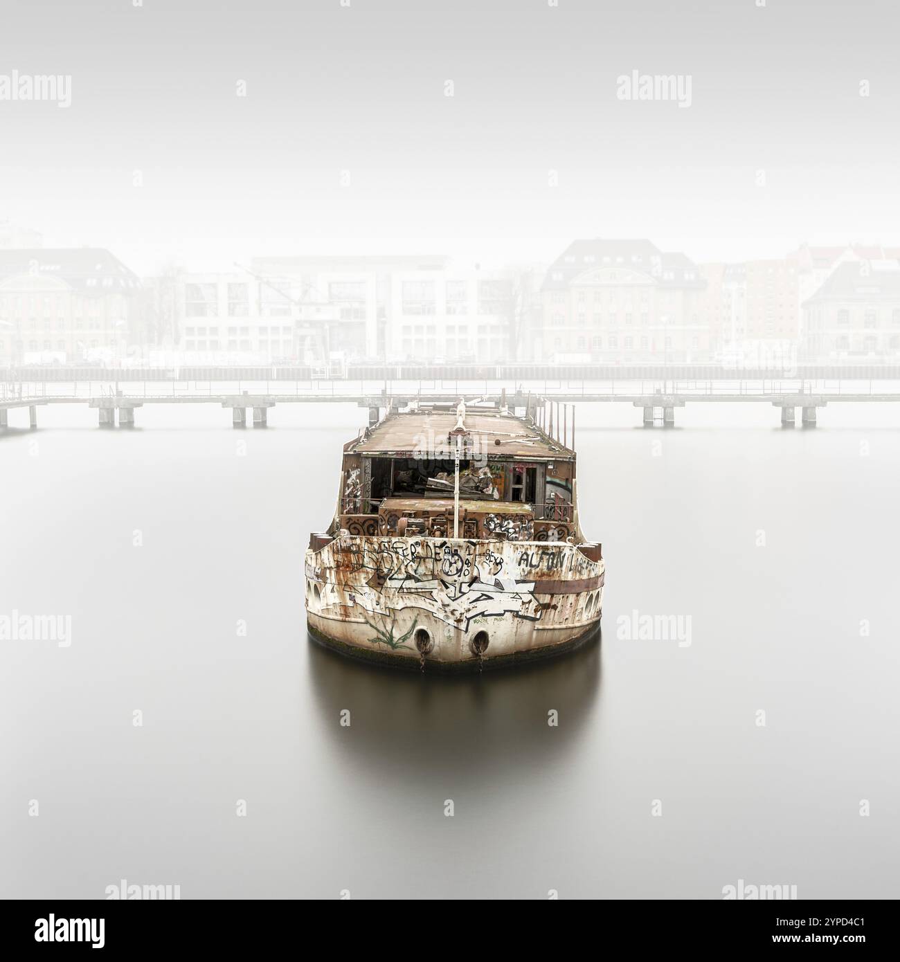 MS Dr Ingrid Wengler, shipwreck in the Osthafen harbour in Berlin ...