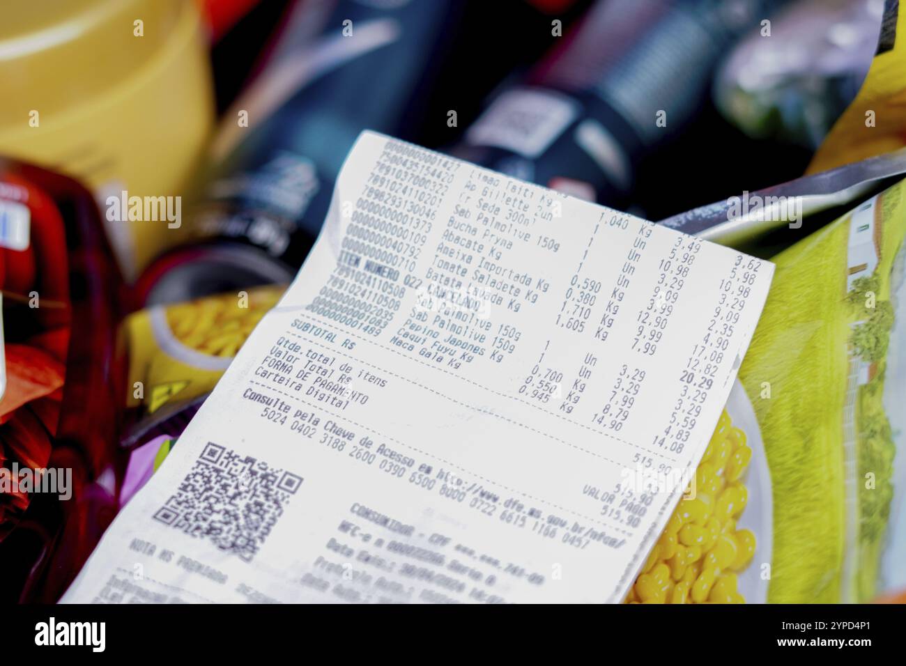 May 1, 2024, Brazil. Purchase invoice showing the prices of various ...