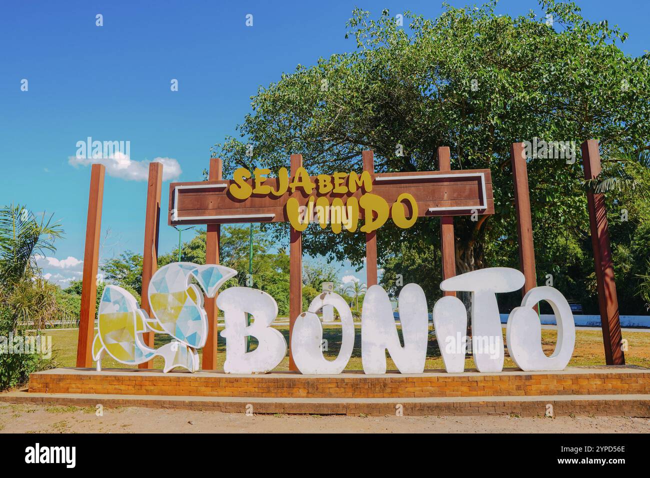 March 21, 2024, Brazil. Monument written Welcome to Bonito. The city is ...