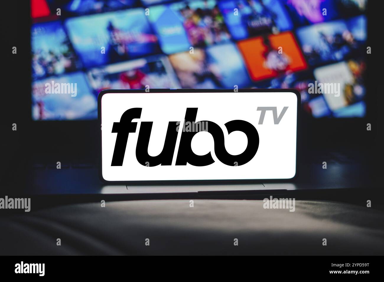 April 29, 2024, Brazil. In this photo illustration, the Fubo TV logo is ...