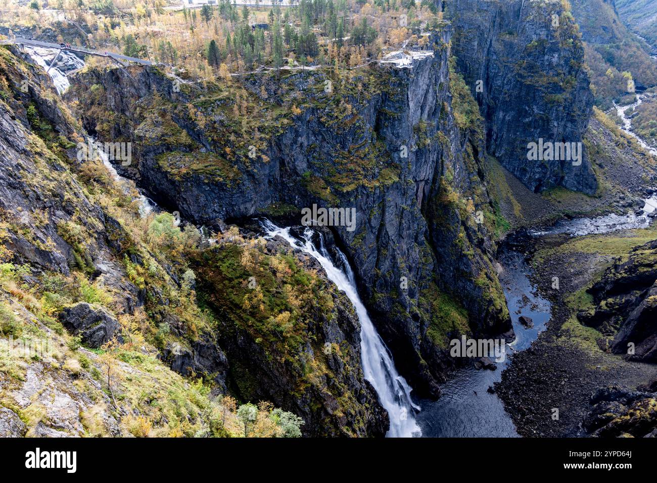 Eidfjord,Norway, Voringfossen waterfalls with walking trail in the ...