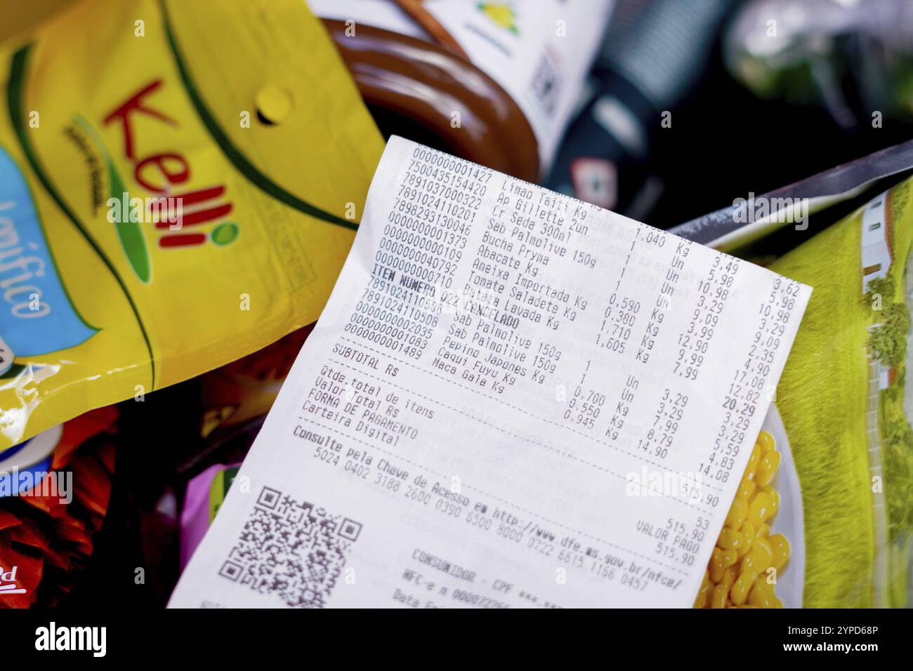 May 1, 2024, Brazil. Purchase invoice showing the prices of various ...