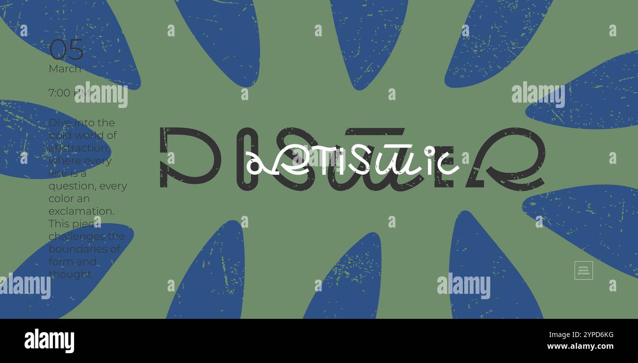 Colorful abstract art gallery horizontal banner with bold leaf shapes ...