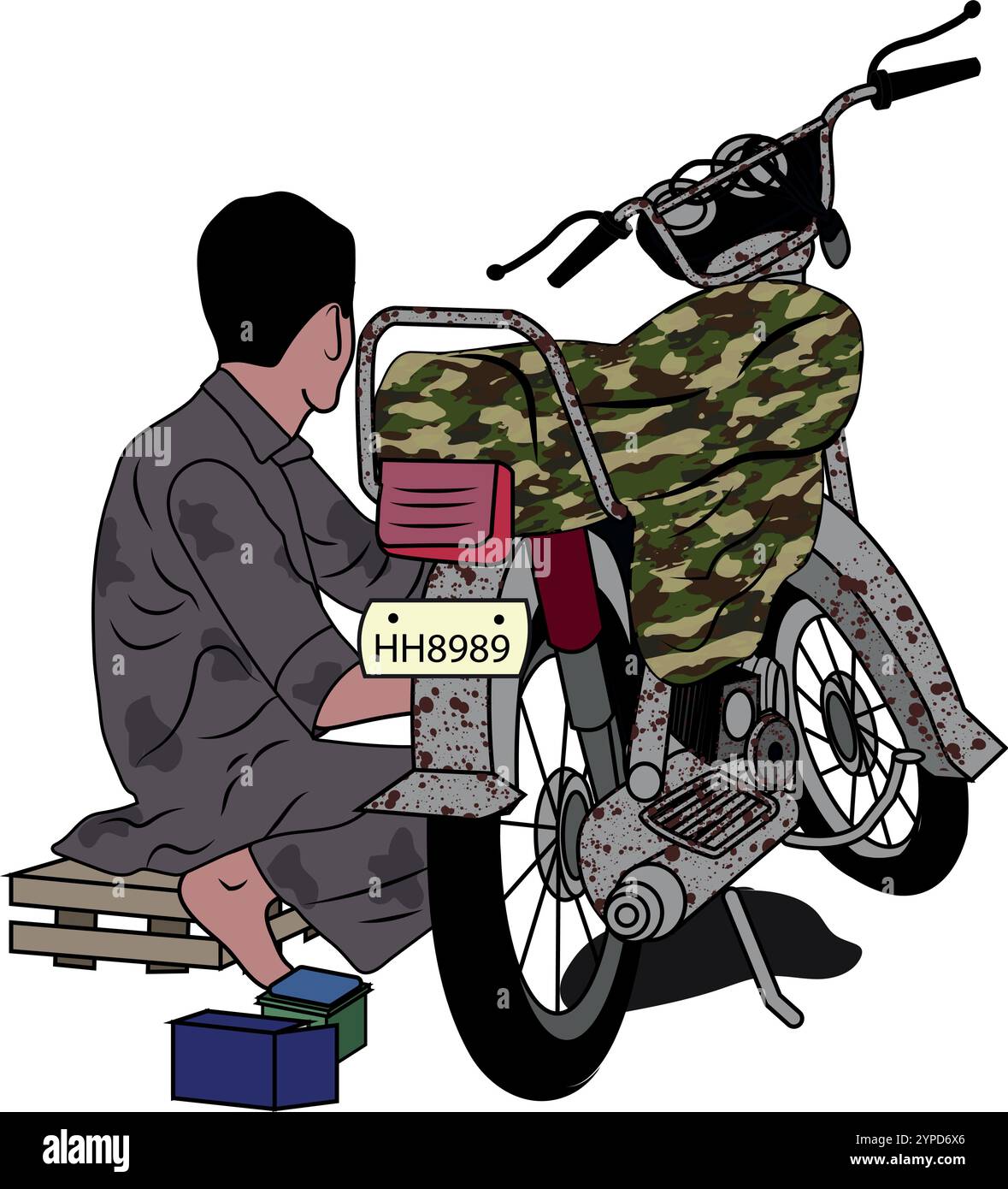 Mechanic is repairing the bike, Side view portrait of young Black boy ...