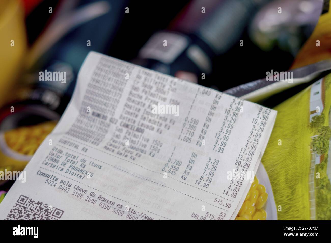 May 1, 2024, Brazil. Purchase invoice showing the prices of various ...