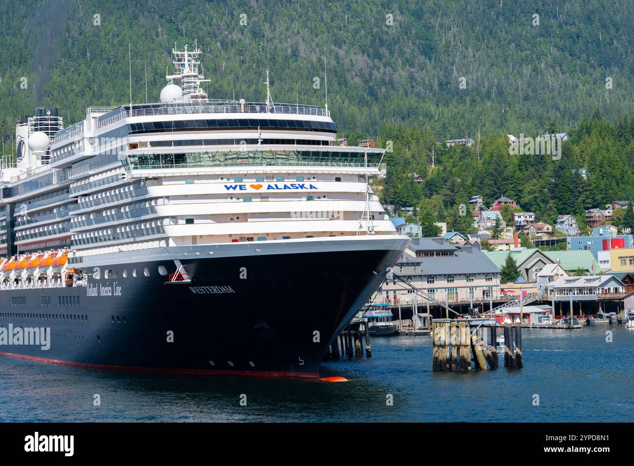 USA, SE Alaska, Ketchikan. Holland America's ship, Westerdam, docked in ...