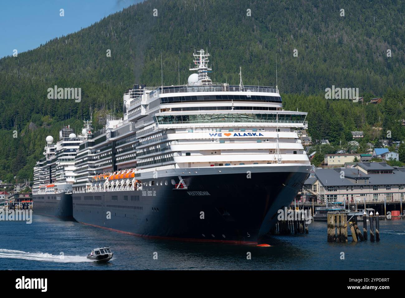USA, SE Alaska, Ketchikan. Two Holland America ships, including ...
