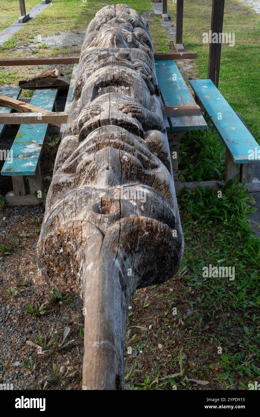 Alaska, Annette Island, Metlakatla. Traditional Tsimshian totem pole ...
