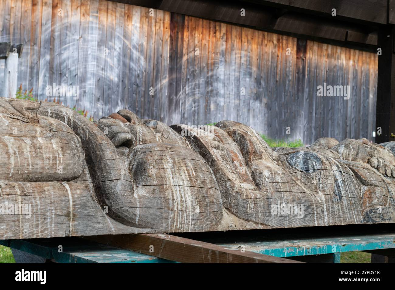 Alaska, Annette Island, Metlakatla. Traditional Tsimshian totem pole ...