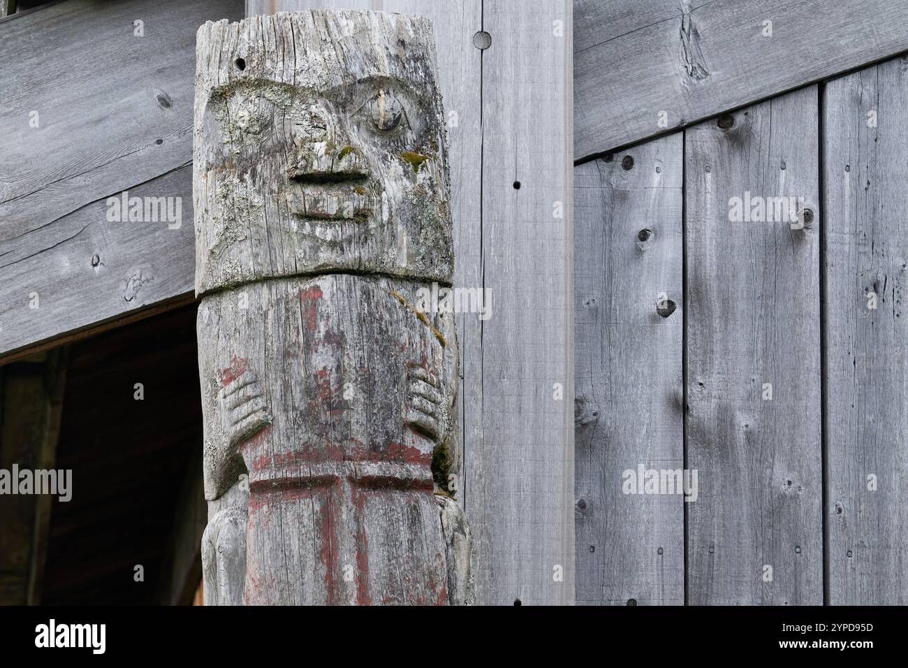 Alaska, Annette Island, Metlakatla. Traditional long house representing ...