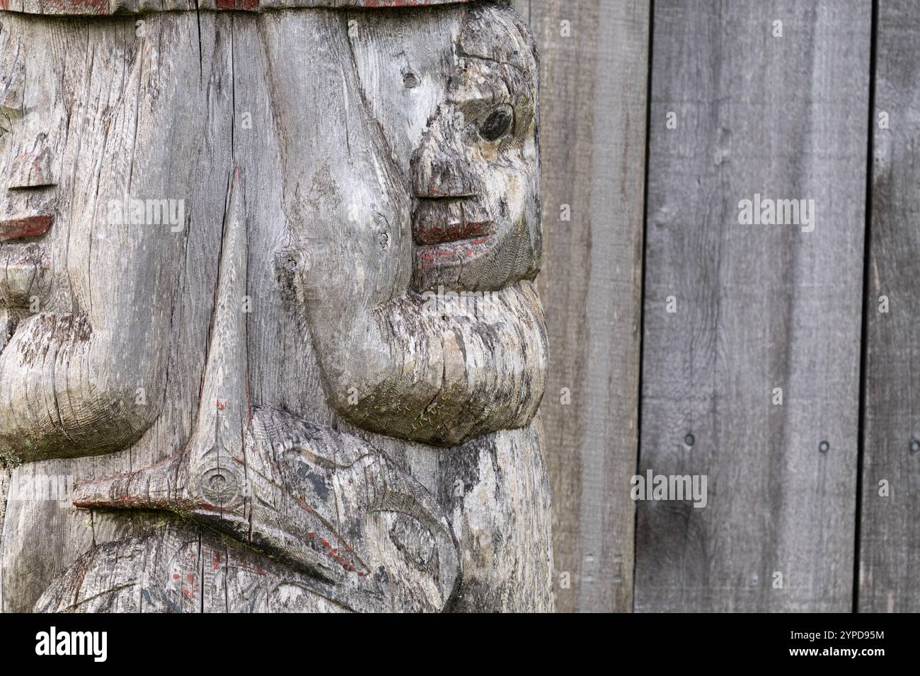 Alaska, Annette Island, Metlakatla. Traditional long house representing ...