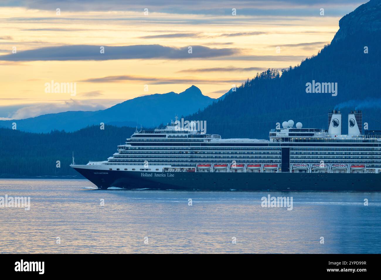 USA, SE Alaska, near Ketchikan. Holland America cruise ship, Nieuw ...