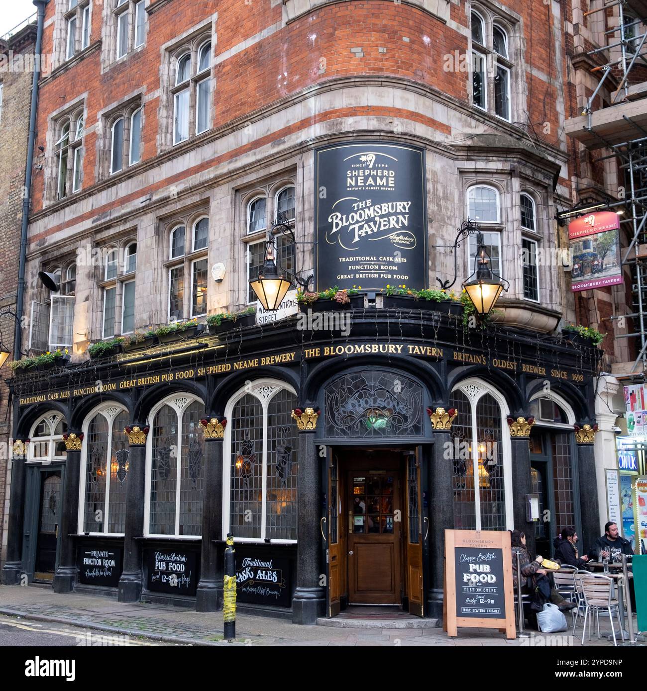 Exterior view of Shepherd Neame pub The Bloomsbury Tavern entrance ...