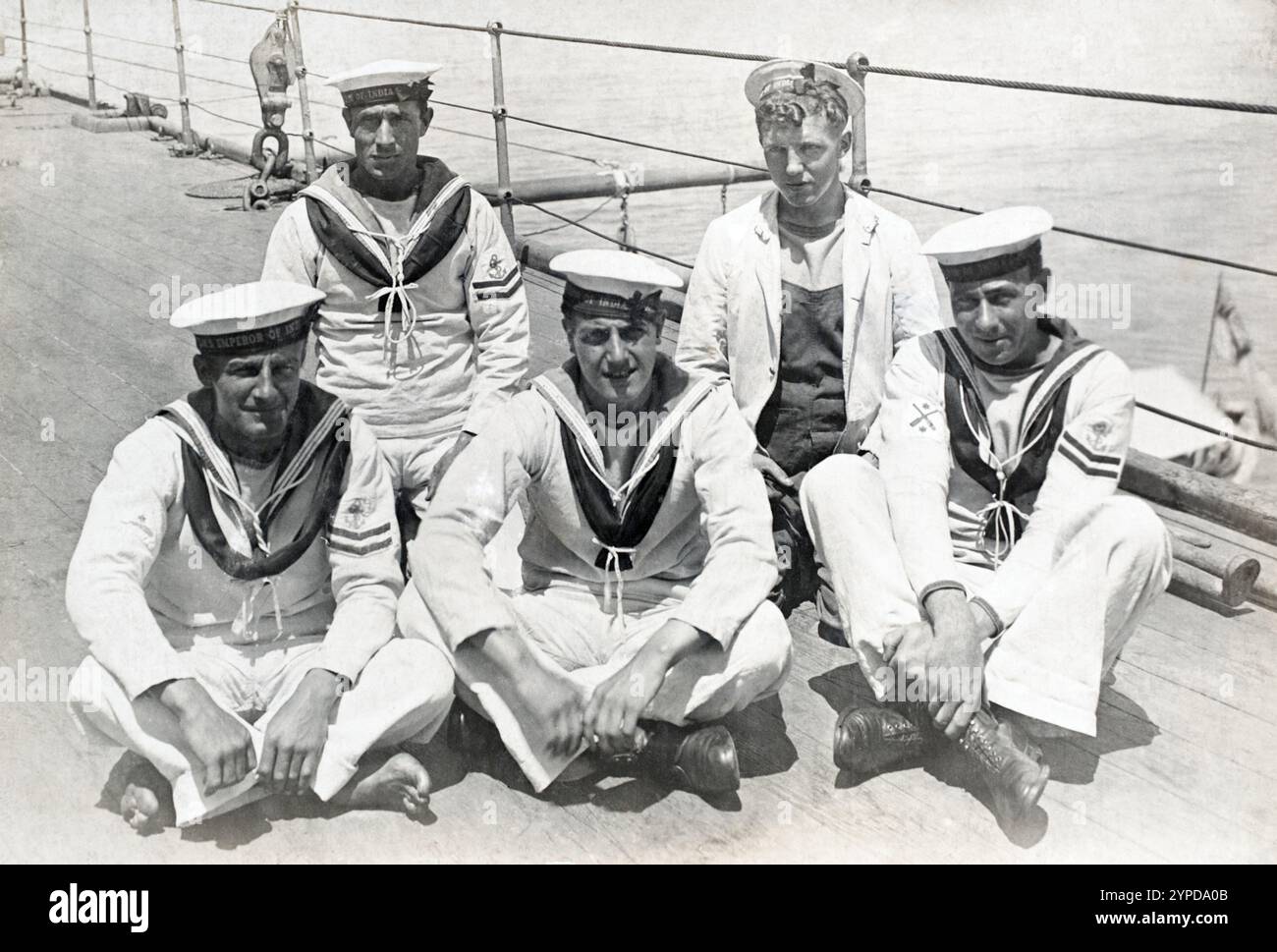 Sailors of HMS Emperor of India whilst serving in the Mediterranean ...