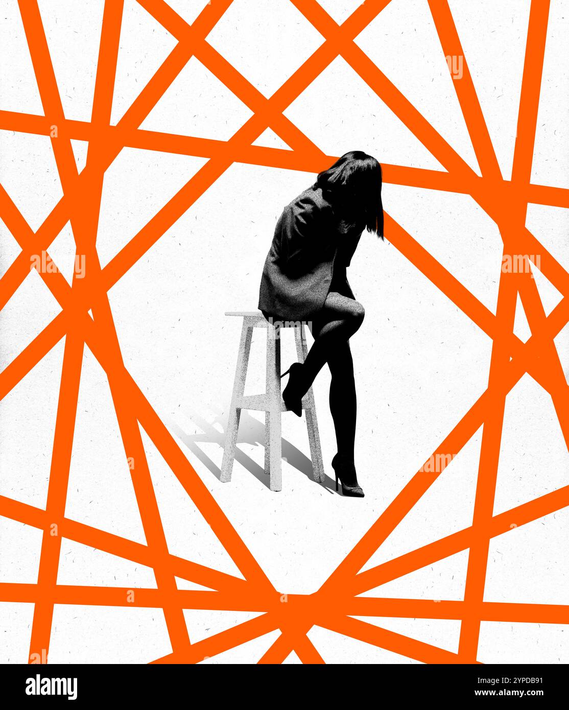 Visual representation of feeling trapped, woman seated within tangle of ...