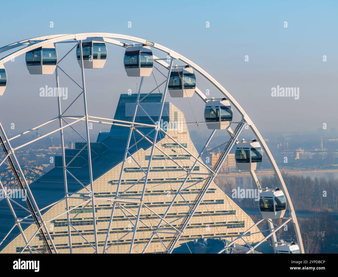 Aerial View of Riga with Ferris Wheel and National Library Stock Photo ...