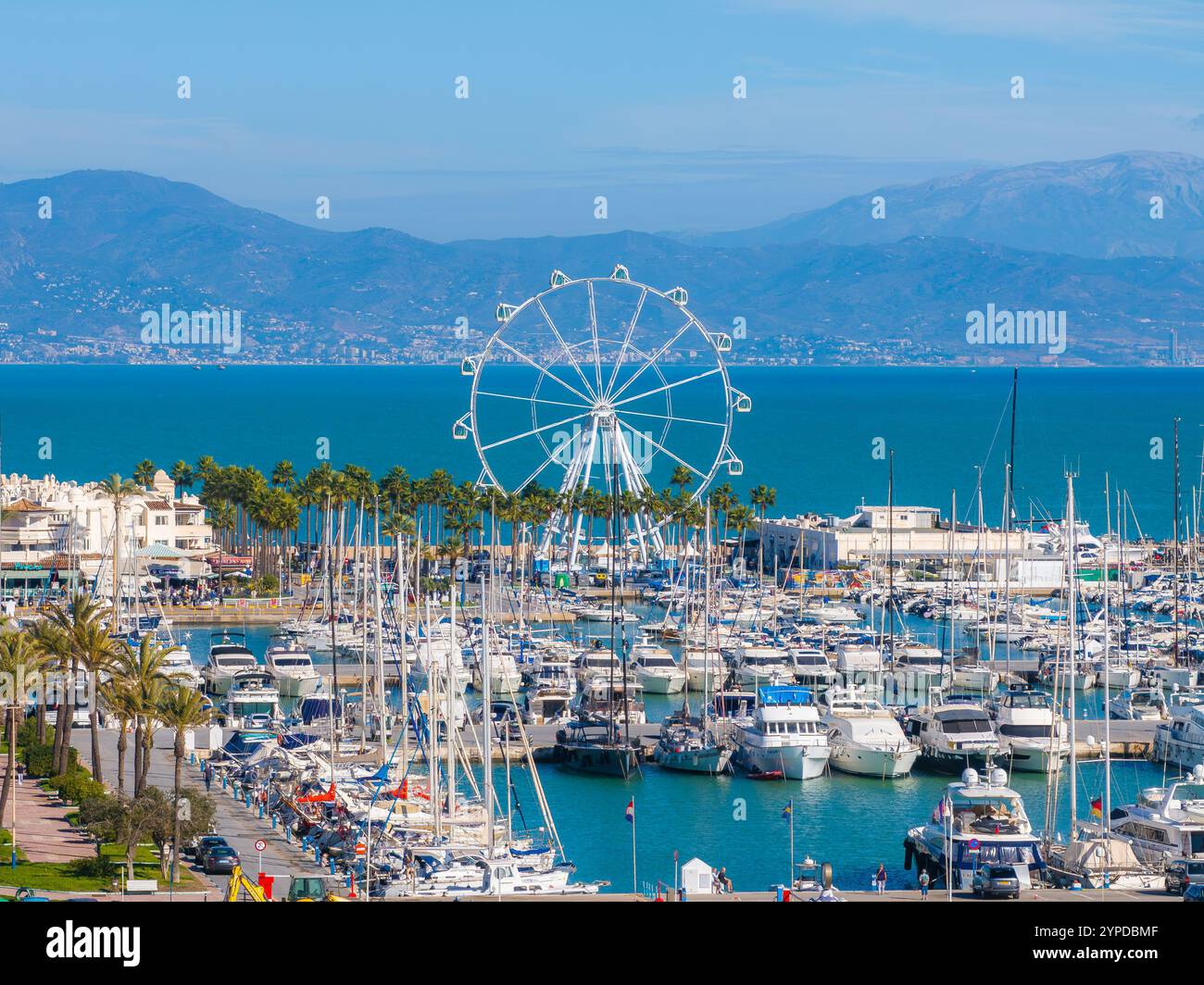 Aerial View of Benalmadena Marina with Ferris Wheel and Yachts Stock ...