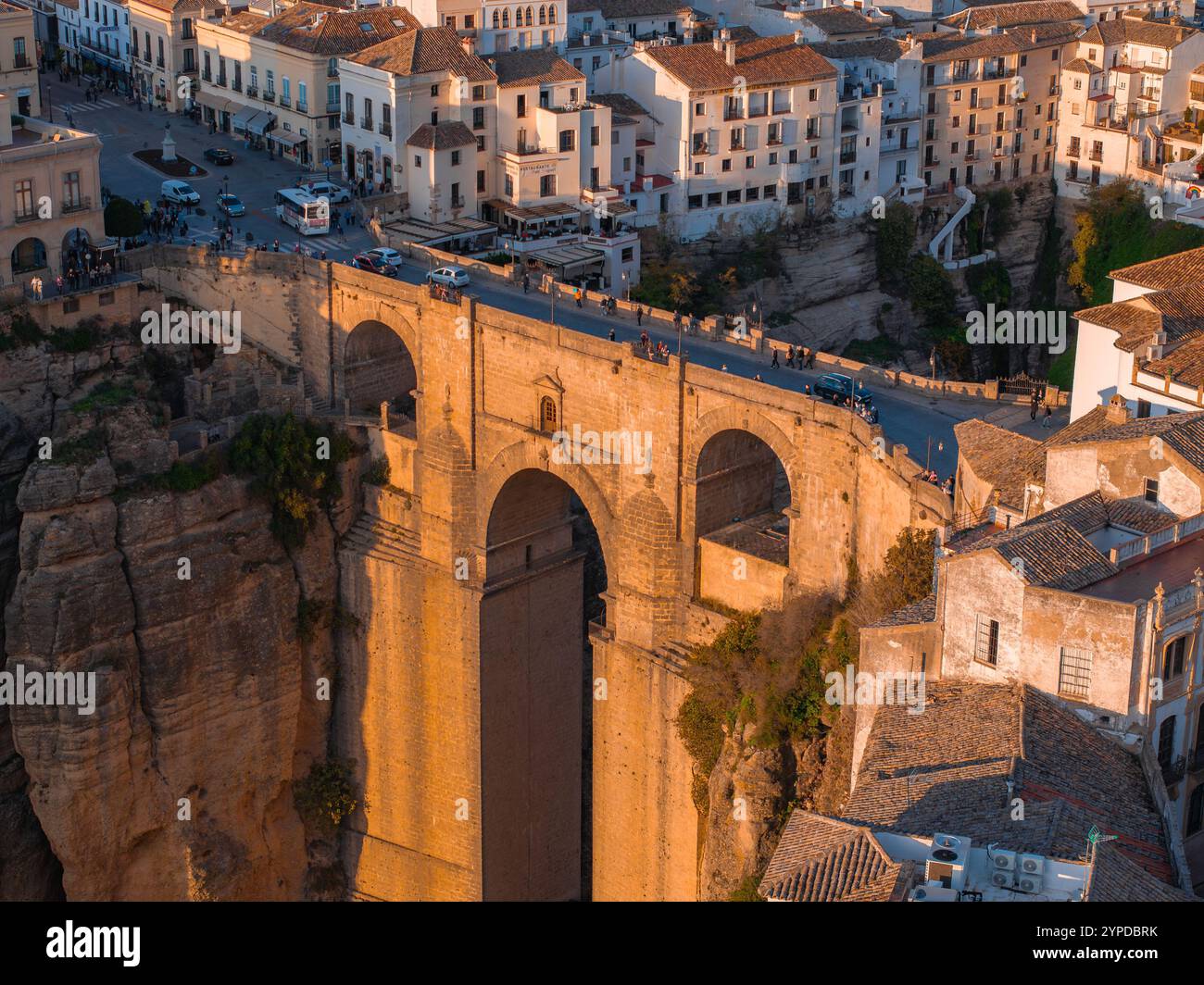 Aerial View of Puente Nuevo Bridge at Sunset in Ronda, Spain Stock Photo - Alamy