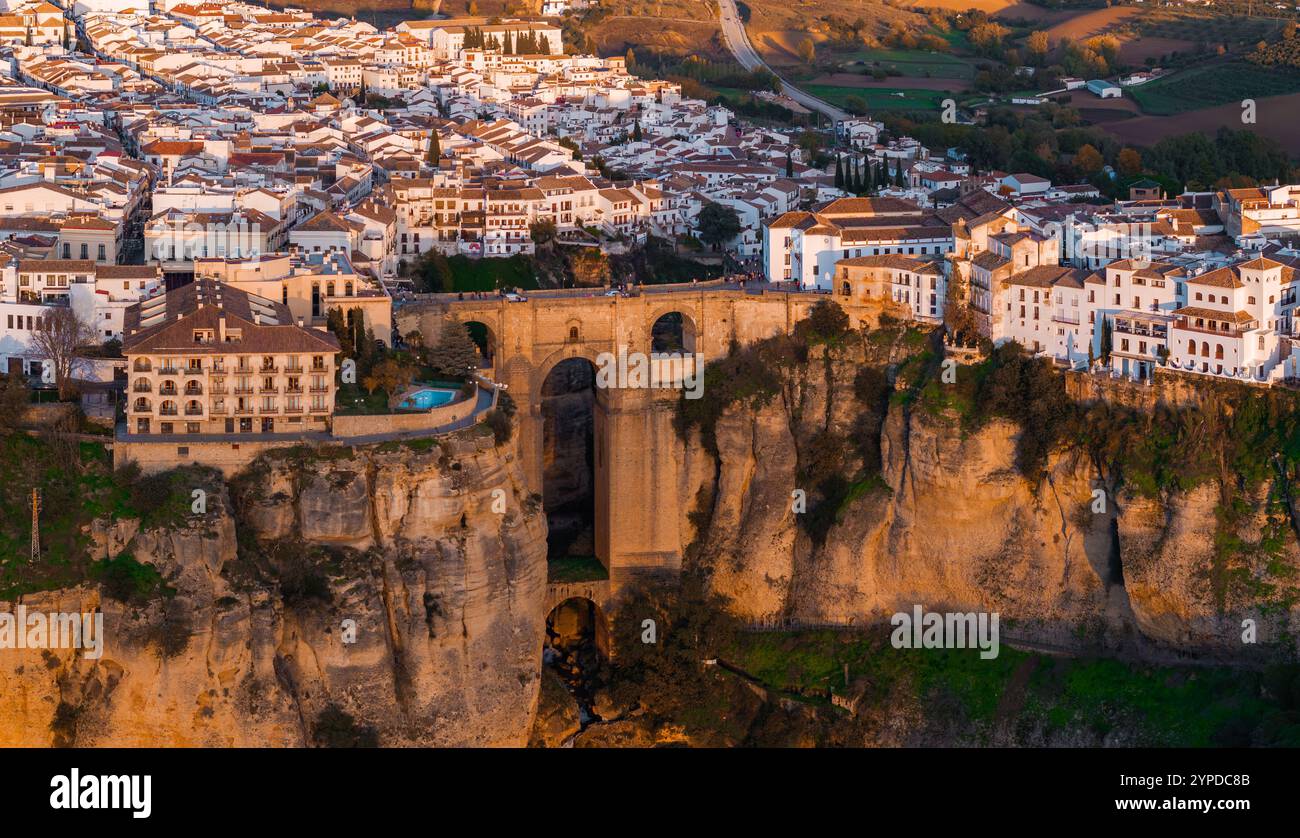 Aerial View of Ronda at Sunset Featuring Puente Nuevo Bridge Stock Photo - Alamy