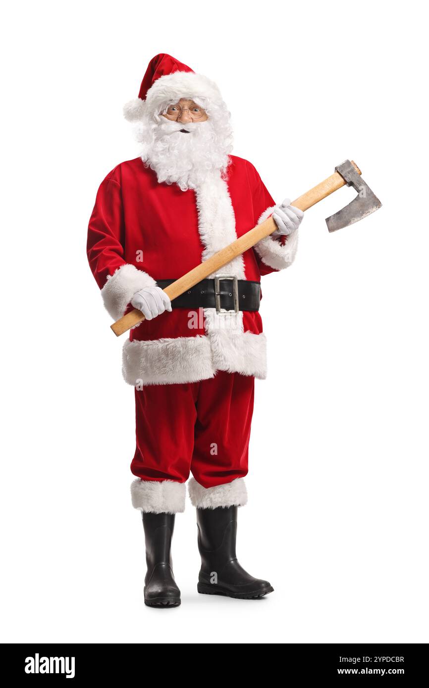 Santa claus holding an axe isolated on white background Stock Photo - Alamy