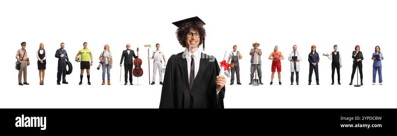 Graduate student making a choice for future profession isolated on ...