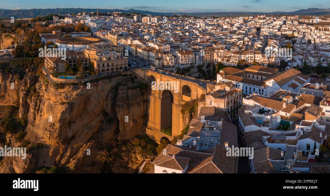 Aerial View of Ronda at Sunset Featuring Puente Nuevo Bridge Stock Photo - Alamy