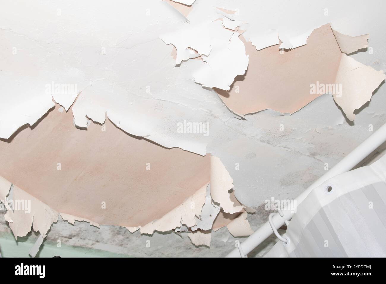 Peeling Damaged Flaking and Falling Down Paint on a Ceiling in a Damp ...