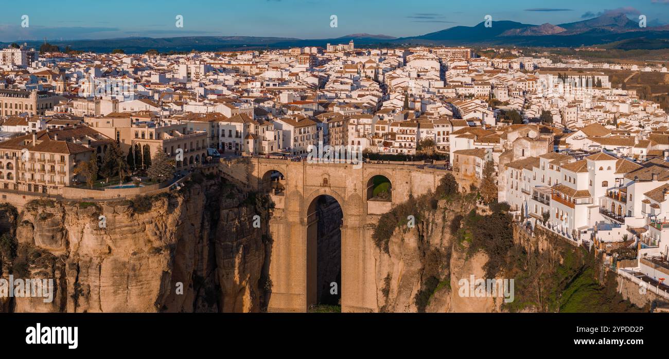 Aerial View of Ronda, Spain with Puente Nuevo at Sunset Stock Photo - Alamy