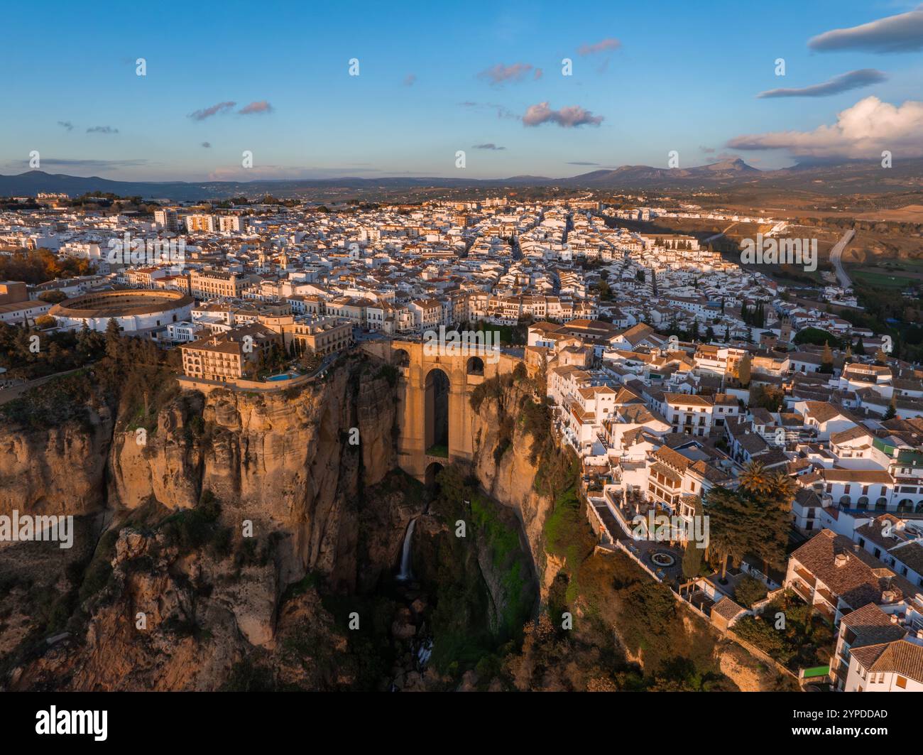 Aerial View of Ronda at Sunset Featuring Puente Nuevo Bridge Stock Photo - Alamy