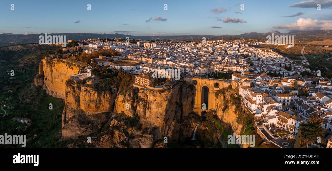 Aerial View of Ronda, Spain at Sunset with Puente Nuevo Bridge Stock Photo - Alamy
