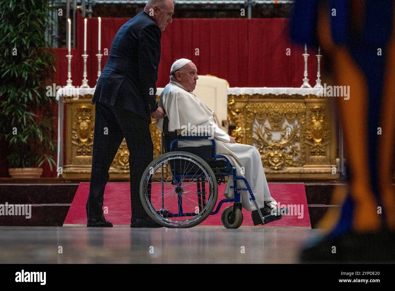 Pope Francis leaves the St. Peter's Basilica during the funeral of late ...