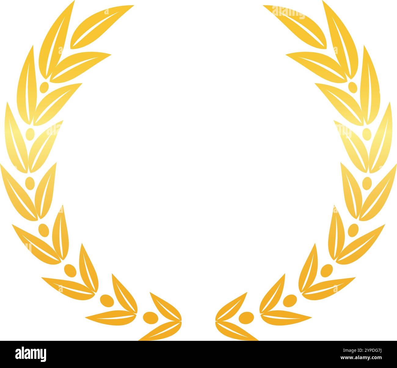 Circular golden laurel wreath, a symbol of victory, achievement, and honor, isolated on a white ...