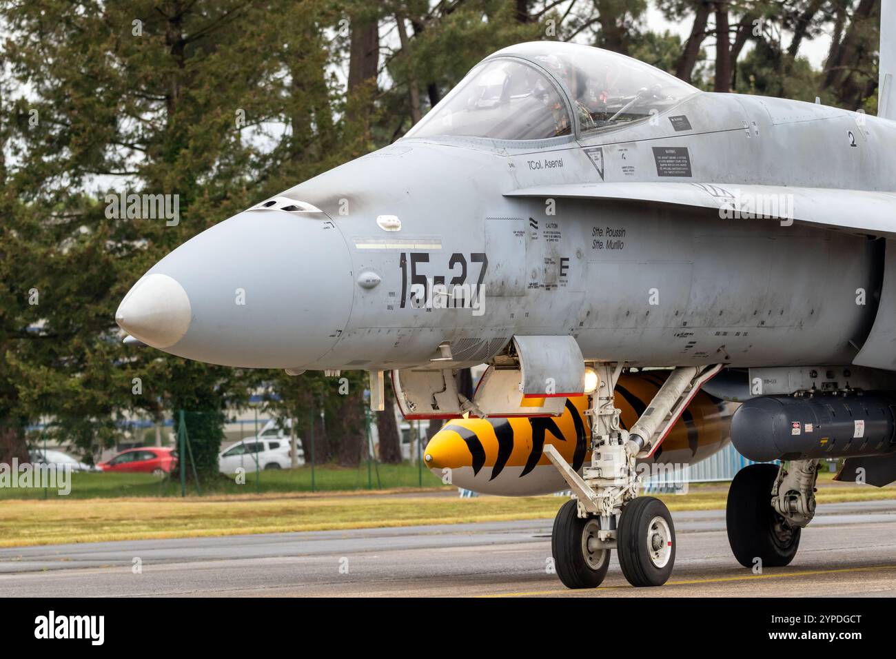Spanish Air Force F-18 Hornet fighter jet taxiing to the runway at Mont ...